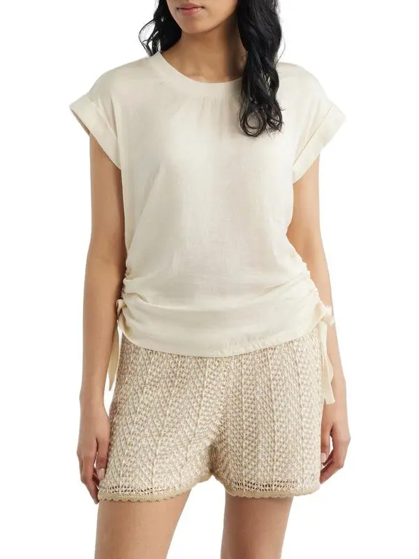CITY BLUES Mixed Media Drawstring T-shirt - Cream