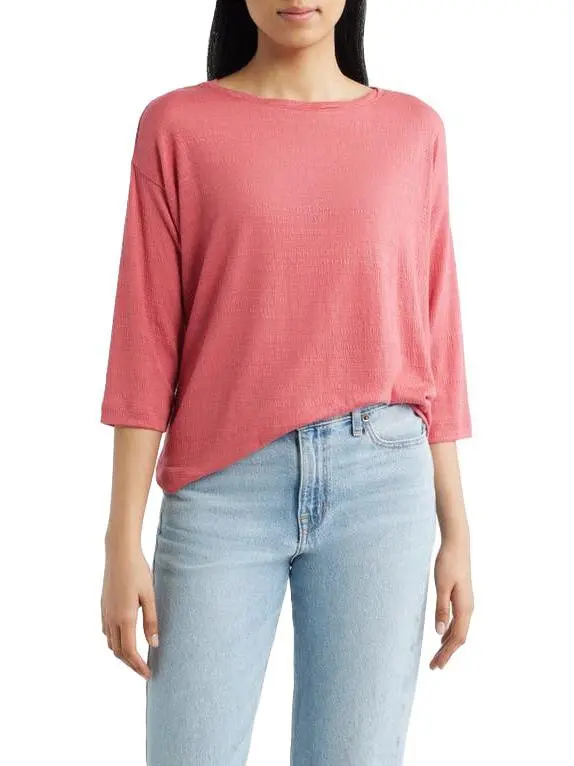 CITY BLUES Textured Knit Top With Dropped Shoulders And Three-quarter Sleeves - Redwood