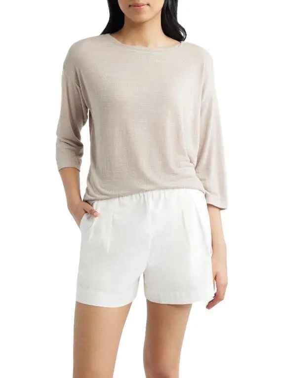 CITY BLUES Textured Knit Top With Dropped Shoulders And Three-quarter Sleeves - Stone