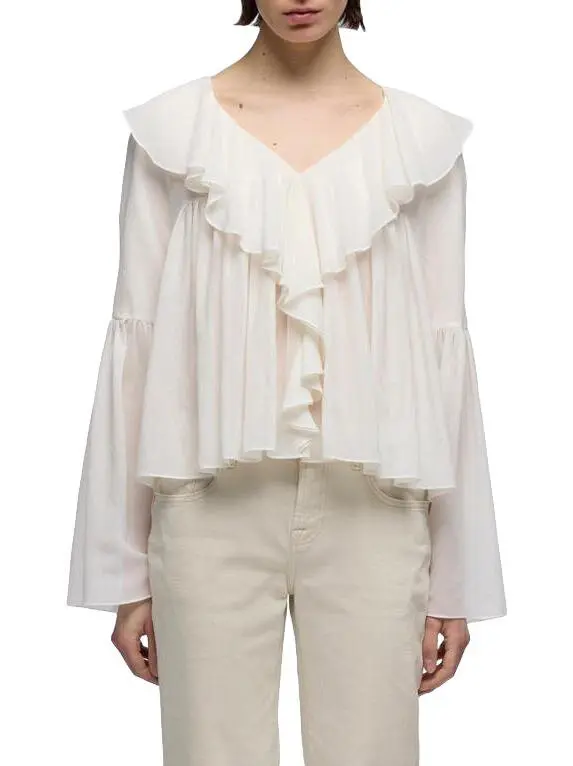 7 For All Mankind Ruffle Detail Cotton & Silk Top - Silk Cotton Ivory