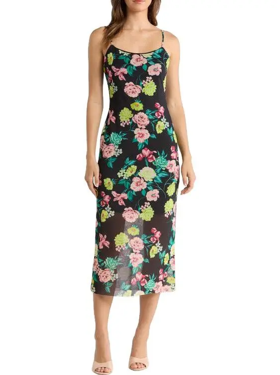 Steve Madden Giselly Floral Print Georgette Slipdress - Black Ditsy Floral