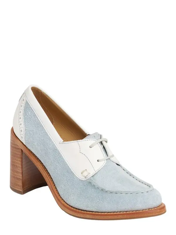 THE OFFICE OF US Mrs. Rosa Derby Pump With Perforations And Stacked Heel - Sea Mist