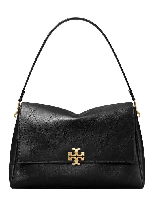 Tory Burch Large Charlie Leather Shoulder Bag - Black