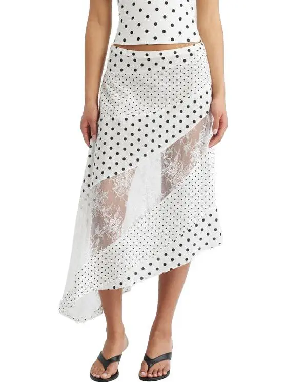 Princess Polly Mixed Polka Dot Asymmetrical Skirt - White/polka Dot