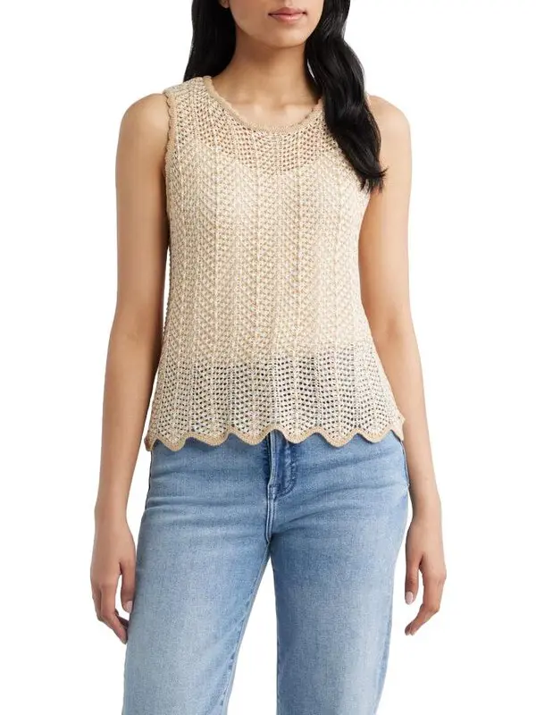 CITY BLUES Open Stitch Sweater Tank With Chevron Stripes - Jute