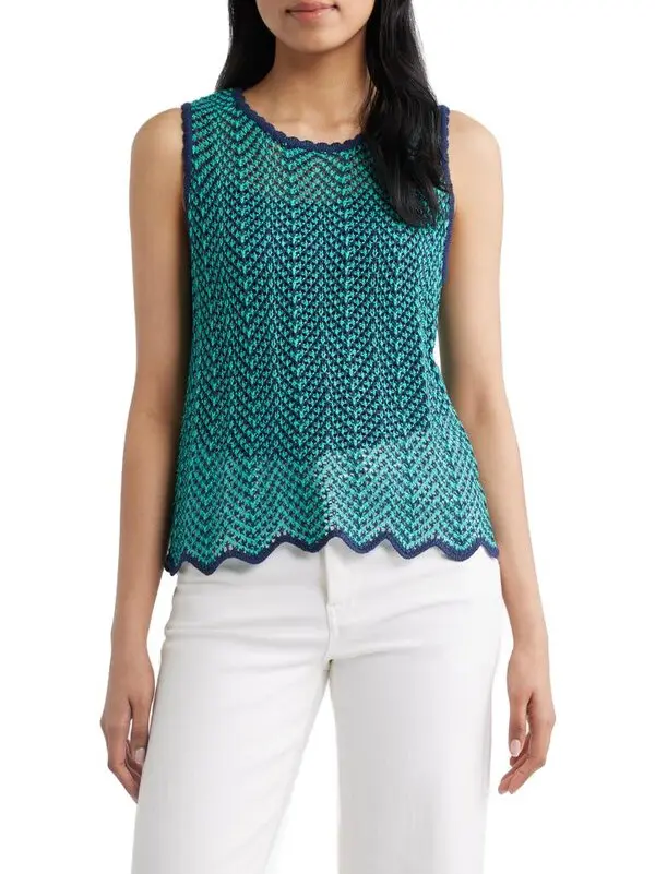 CITY BLUES Open Stitch Sweater Tank With Chevron Stripes - Kelly