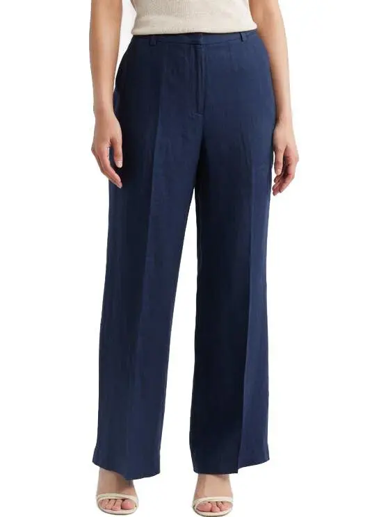Elie Tahari Linen Wide Leg Pants - Navy