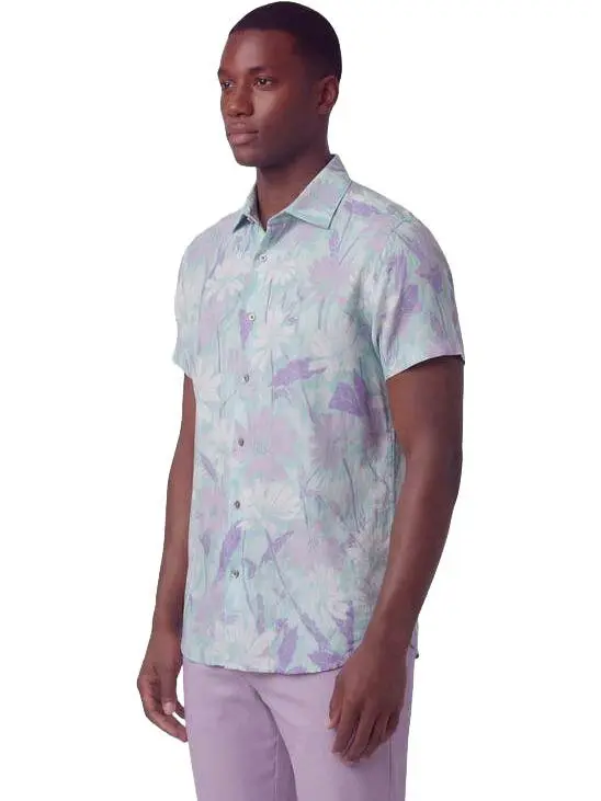 LORDS OF HARLECH Uomo Springtime Short Sleeve Fine Linen Shirt - Springtime Spearmint