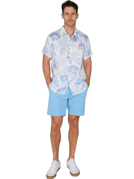 LORDS OF HARLECH Uomo Springtime Short Sleeve Fine Linen Shirt - Springtime White