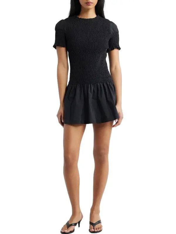 Princess Polly Laurita Smocked Minidress With Puff Sleeves - Black