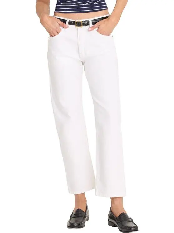 Good American Mid Rise Ankle Straight Leg Jeans - White001