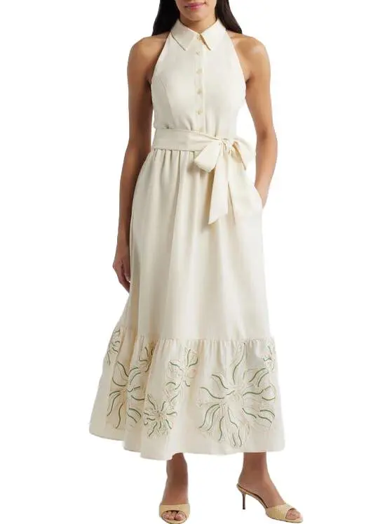 Vince Camuto Sleeveless Embroidered Shirtdress - Ivory Multi