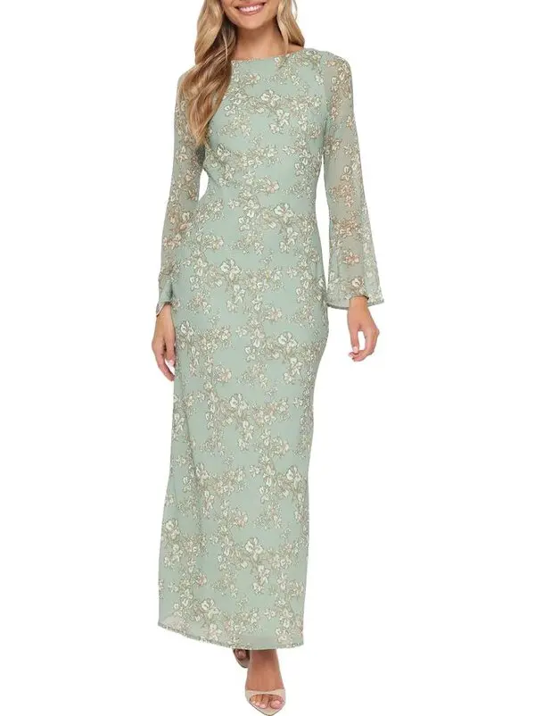 PETAL & PUP Yolanda Floral Long Sleeve Maxi Dress - Sage Green Floral