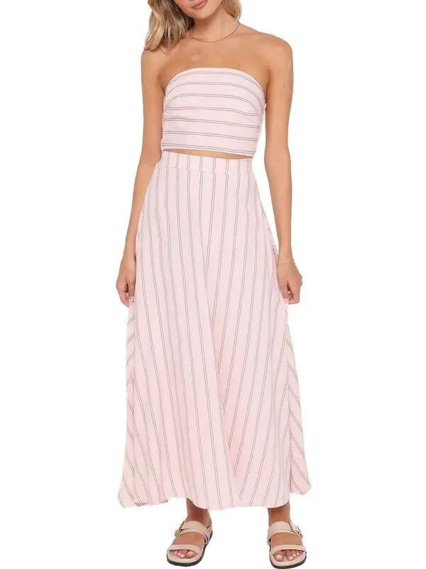 PETAL & PUP Serafina Stripe Strapless Top & Maxi Skirt Set - Blue Stripe