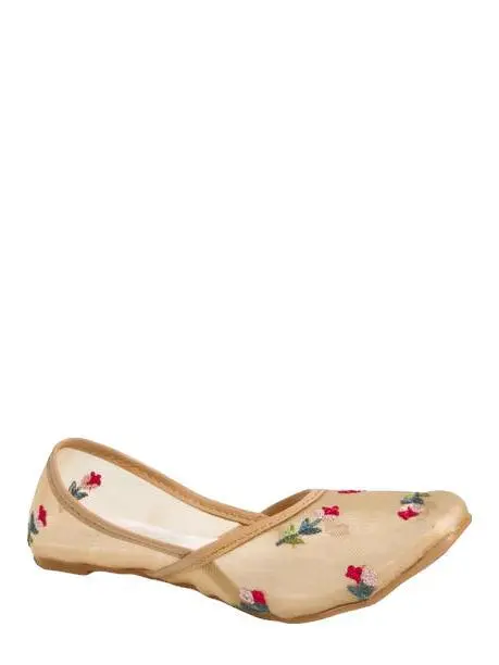 FUCHSIA Lily Mesh Floral Embroidered Flat - Light Beige