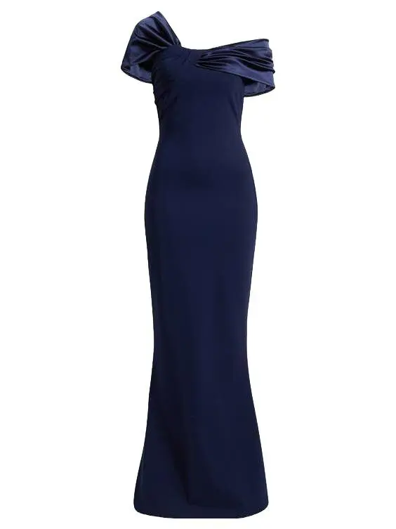 Chiara Boni La Petite Robe Vezia One-shoulder Mixed Media Gown - Blue Note