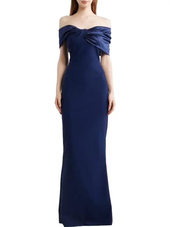 Chiara Boni La Petite Robe Vezia One-shoulder Mixed Media Gown - Blue Note