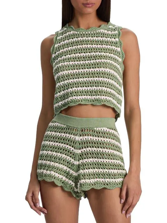 Alice + Olivia Ciara Crop Stripe Pointelle Knit Top - Sage/soft White