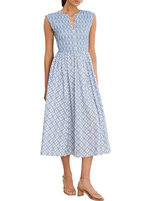 NIC+ZOE Amelia Embroidered Cotton Midi Dress - Blue Multi