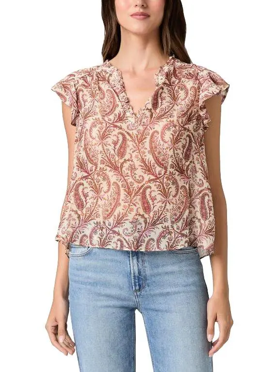 Paige Cornelia Flutter Sleeve Silk Top In Paisley - Antique White Multi