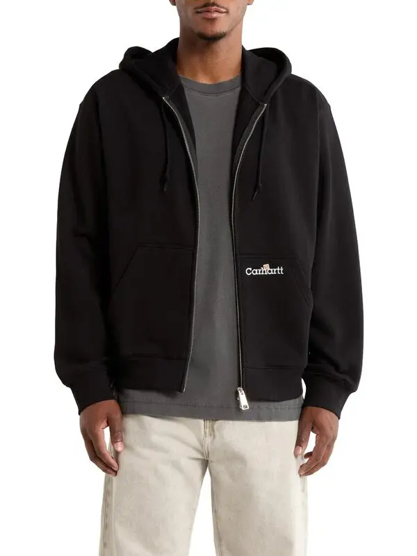 Carhartt Work In Progress Embroidered Logo Zip Hoodie - Black