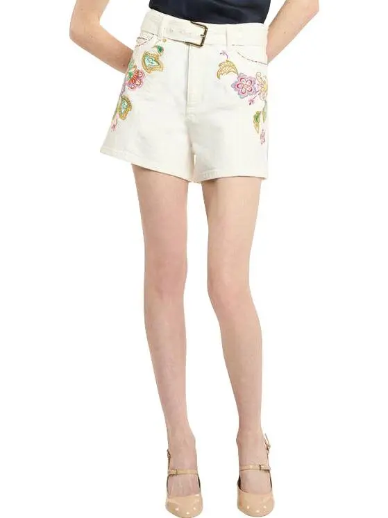 Cinq À Sept Jardin Bohème Embroidered Denim Shorts - Scour Multi