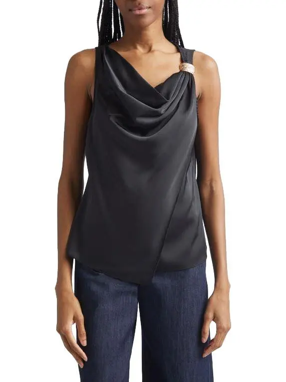 Cinq À Sept Elora Satin Draped Cowl Neck Sleeveless Top - Black