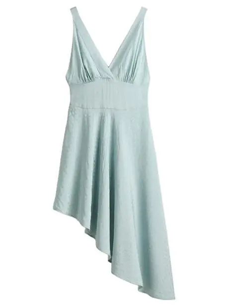 H&m Asymmetric Jacquard-weave Dress - Light Dusty Turquoise