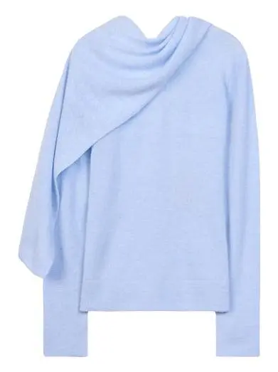 Gobi Cashmere 100% Mongolian Cashmere Sweater With Draped Scarf - Light-blue