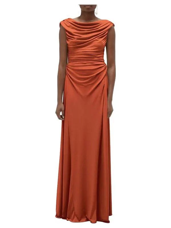 Amsale Draped Cowl Neck Maxi Gown - Terracotta