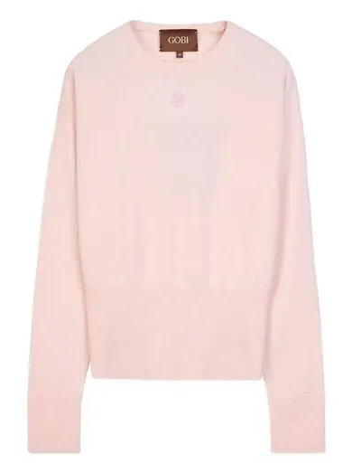 Gobi Cashmere Cinched Waist Sweater With Embroidered Logo - Peach-blush