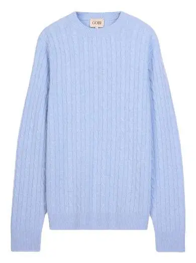 Gobi Cashmere Cable-knit Crewneck Sweater - Light-blue