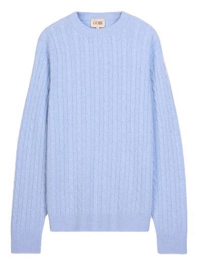 Gobi Cashmere Cable-knit Crewneck Sweater - Light-blue