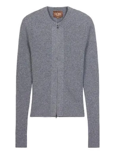 Gobi Cashmere Ribbed Two-way Zip Cardigan - Steel-gray