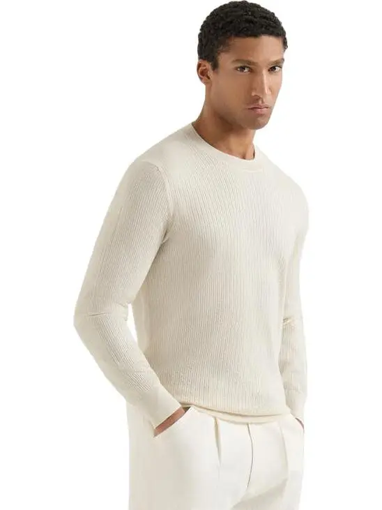 Brunello Cucinelli Ribbed Cotton Crew Neck Sweater - White