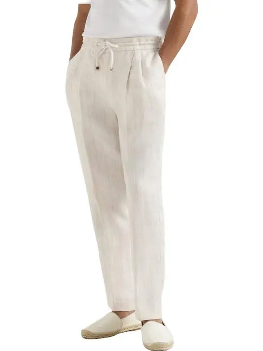 Brunello Cucinelli Chalk Stripe Linen Trousers - Shell