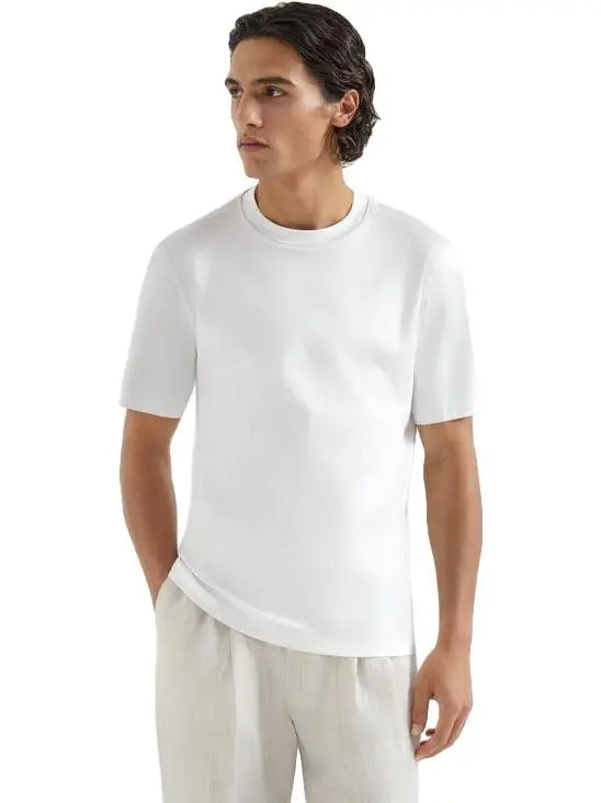Brunello Cucinelli Cotton Jersey T-shirt With Piping - White