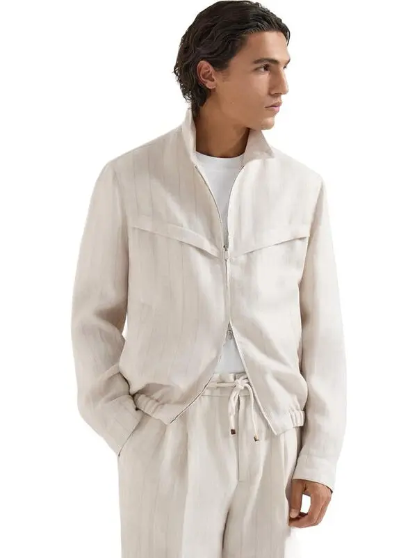 Brunello Cucinelli Chalk Stripe Chevron Zip-up Jacket - Shell