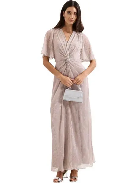 PHASE EIGHT Dorinda Maxi Dress With Twist Front And Flutter Sleeves - Metallic