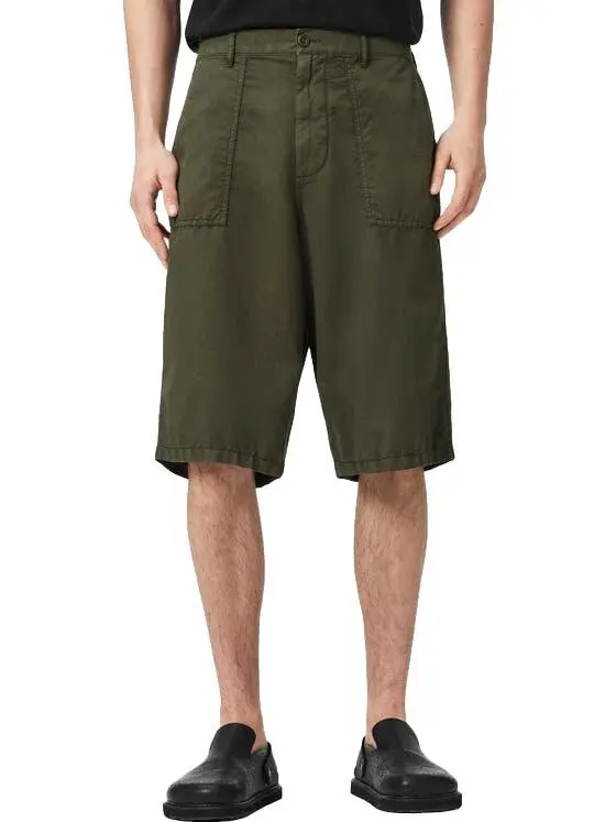 ALLSAINTS Echo Relaxed Fit Cotton Linen Shorts - Mangrove Green
