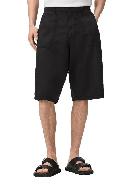 ALLSAINTS Echo Relaxed Fit Cotton Linen Shorts - Orca Black