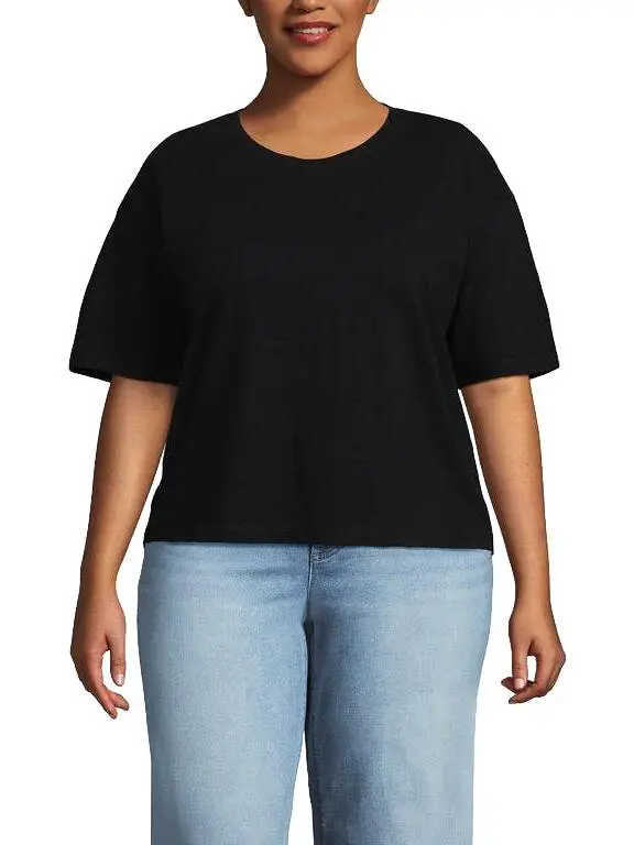 LANDS' END Short Sleeve Slub Jersey Eyelet T-shirt - Black