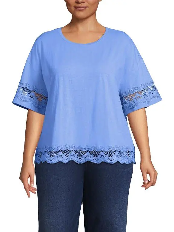 LANDS' END Short Sleeve Slub Jersey Eyelet T-shirt - Clear Blue Sky
