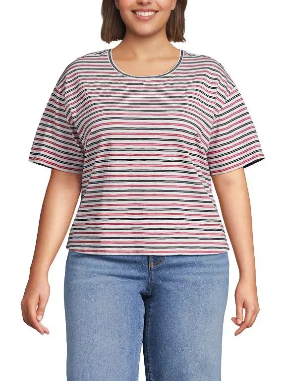 LANDS' END Short Sleeve Slub Jersey Eyelet T-shirt - Clear Blue Sky