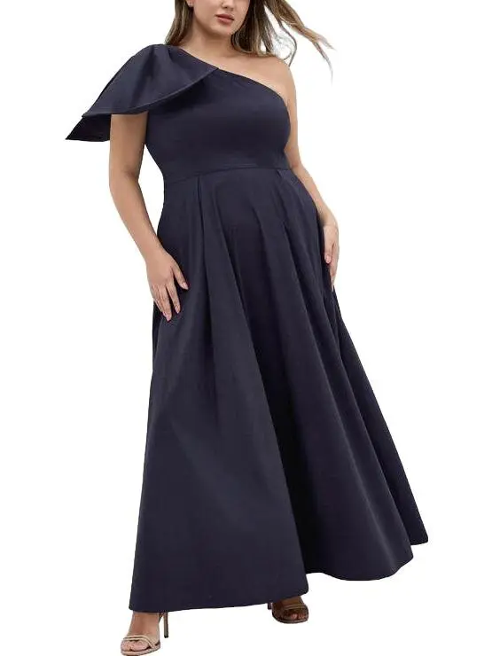 City Chic Captivated One Shoulder Maxi Dress - Navy