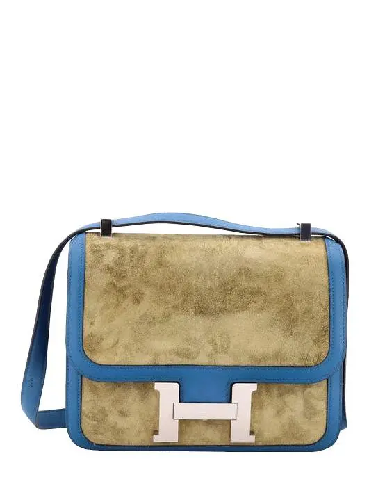 Hermès Constance Bag Doblis Suede With Swift 23 - Blue