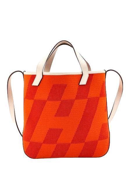 Hermès Cabas H En Biais Tote Canvas With Leather 27 - Orange