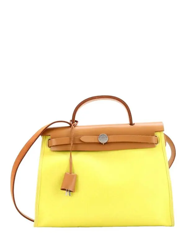 Hermès Herbag Zip Berline Vache Canvas And Leather 31 - Jaune Citron