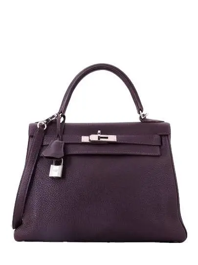 Hermès Kelly Handbag Purple Togo With Palladium Hardware 28 - Red