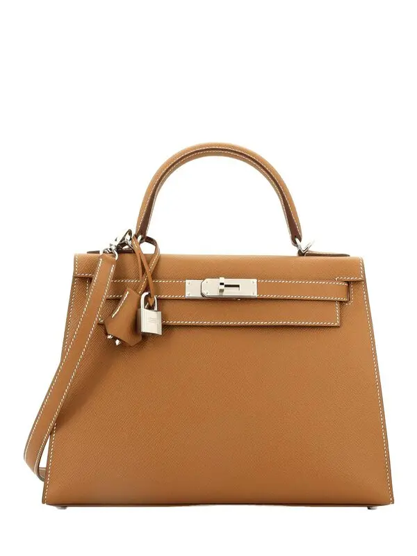 Hermès Kelly Handbag Brown Epsom With Palladium Hardware 28 - Gold